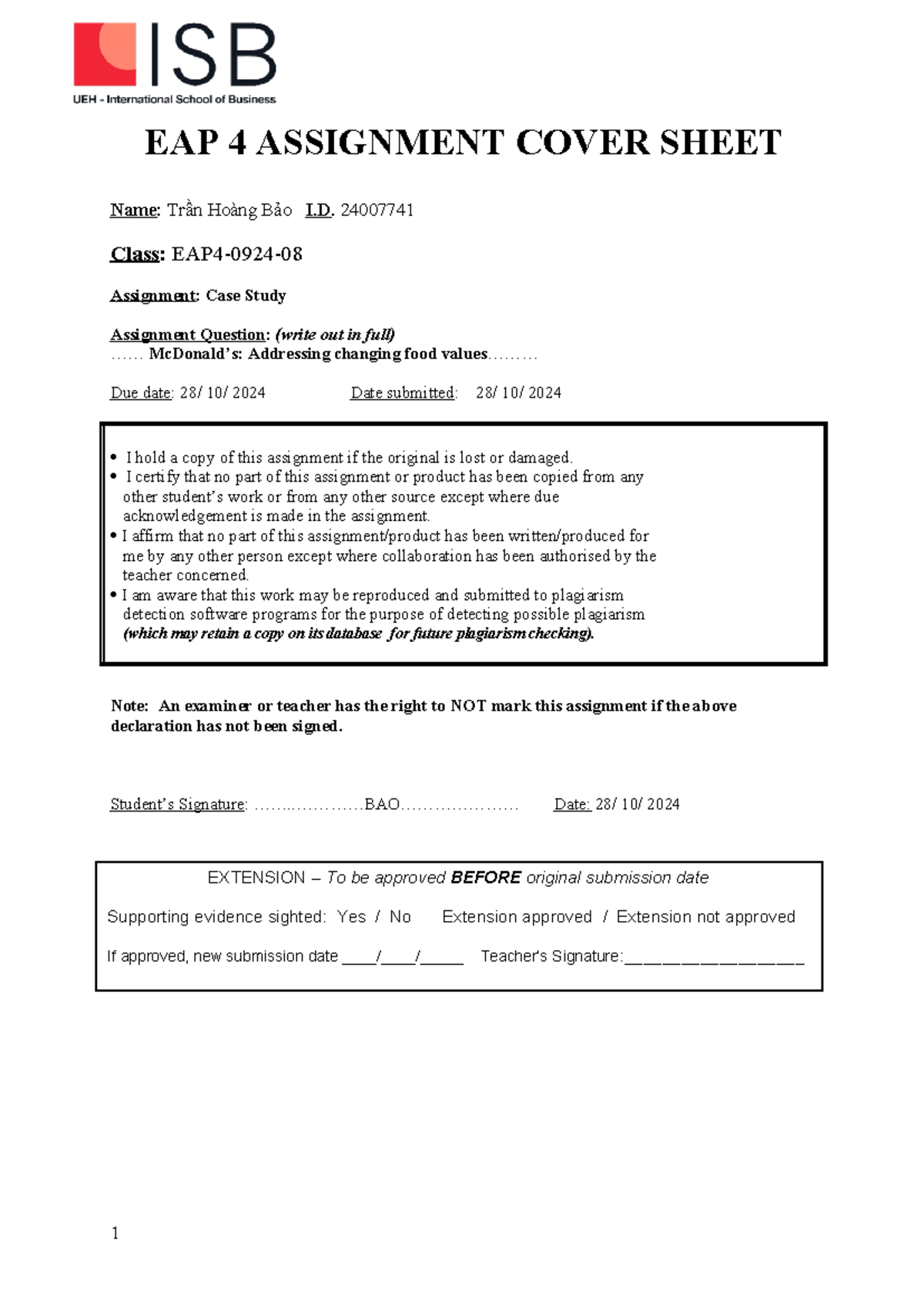 Tran Hoang Bao - 24007741- Case Study - EAP 4 ASSIGNMENT COVER SHEET ...