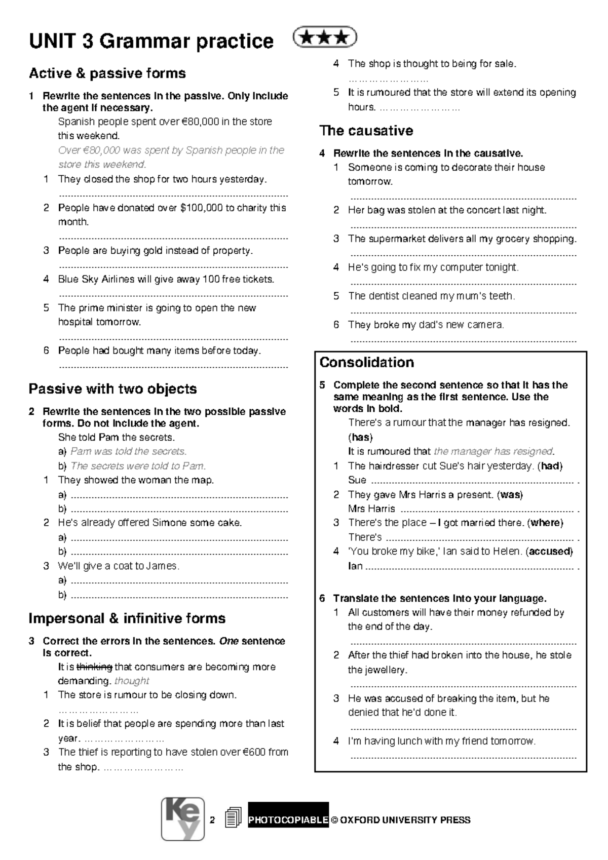 Grammar unit 3 3star - UNIT 3 Grammar practice 2 PHOTOCOPIABLE © OXFORD ...