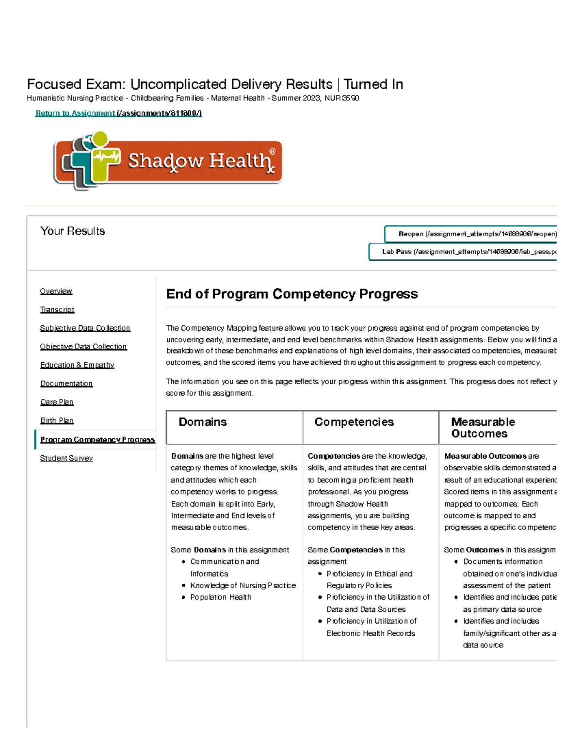 NUR 3590 │ Focused Exam: Uncomplicated Delivery Results Summary - Studocu