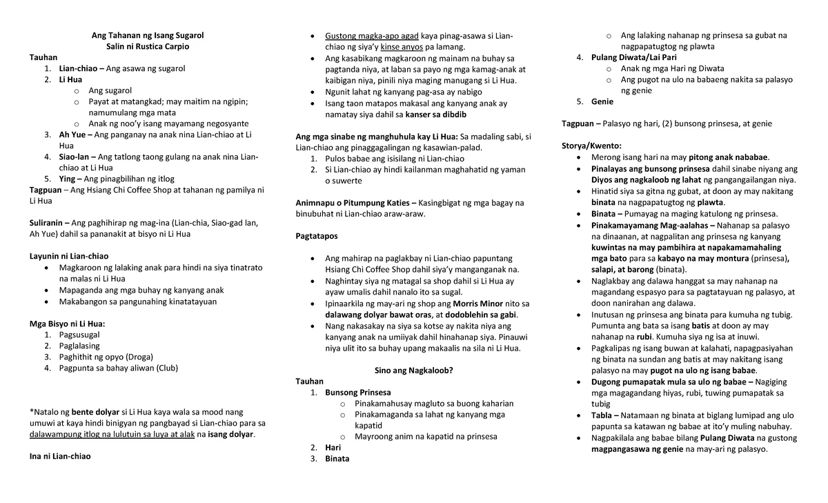 Filipino 8 - 3rd Quarter Week 6 Lesson Exemplar Activities - Studocu
