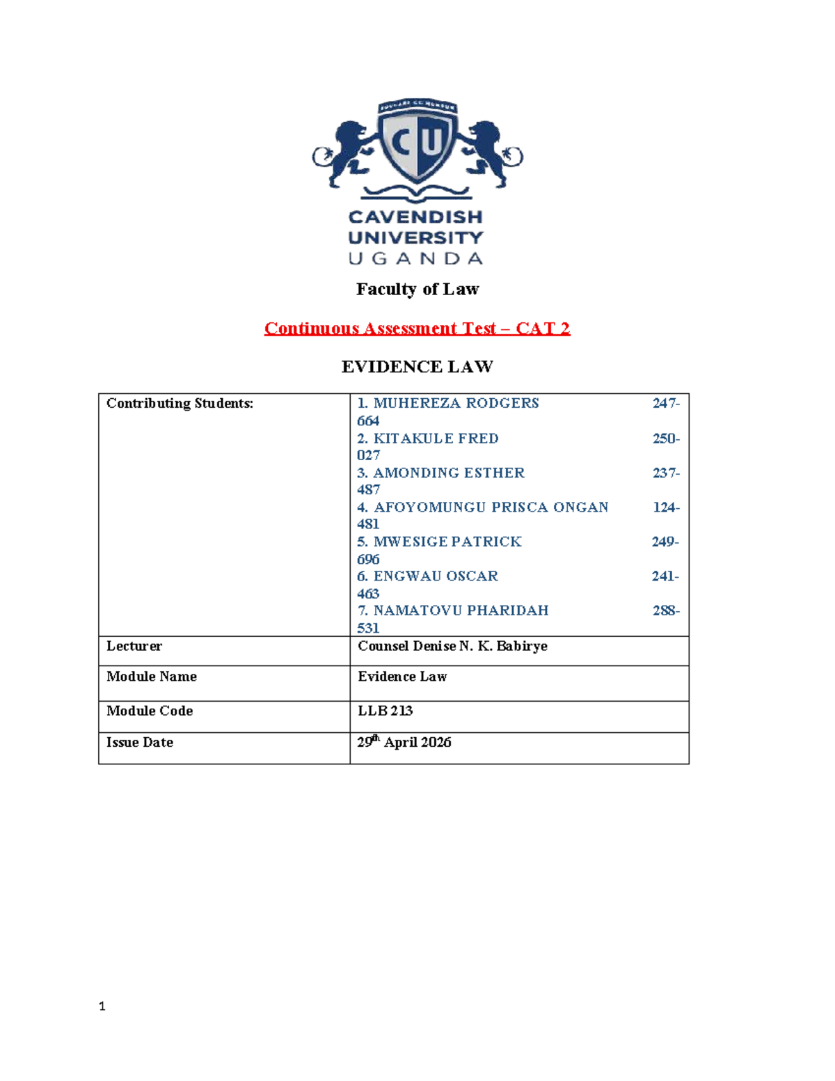Group 3 Evidence Law LLB 213 Final Exam Analysis and Insights - Studocu