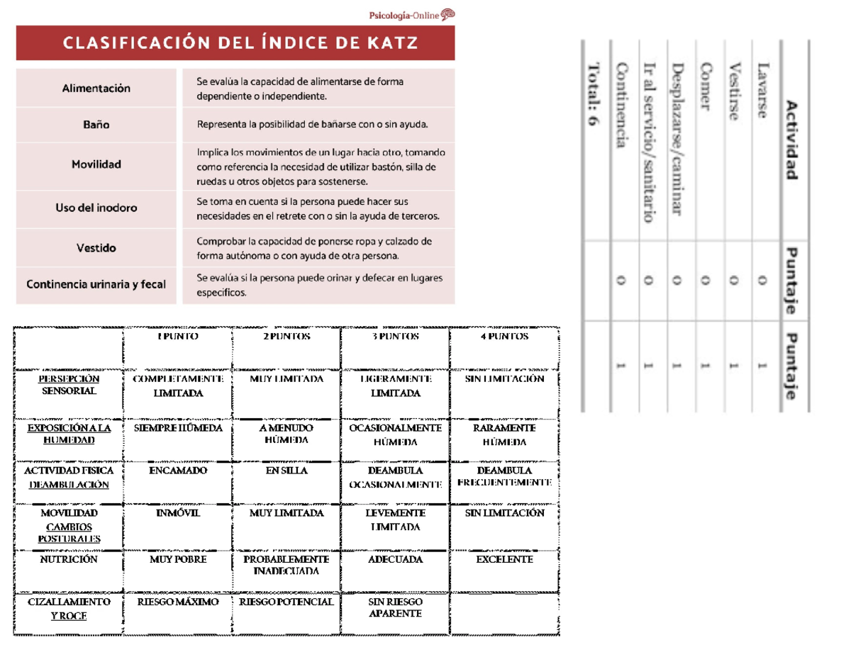 Escalas geriatriacas - Online CLASIFICACIÓN DEL ÍNDICE DE KATZ Total ...