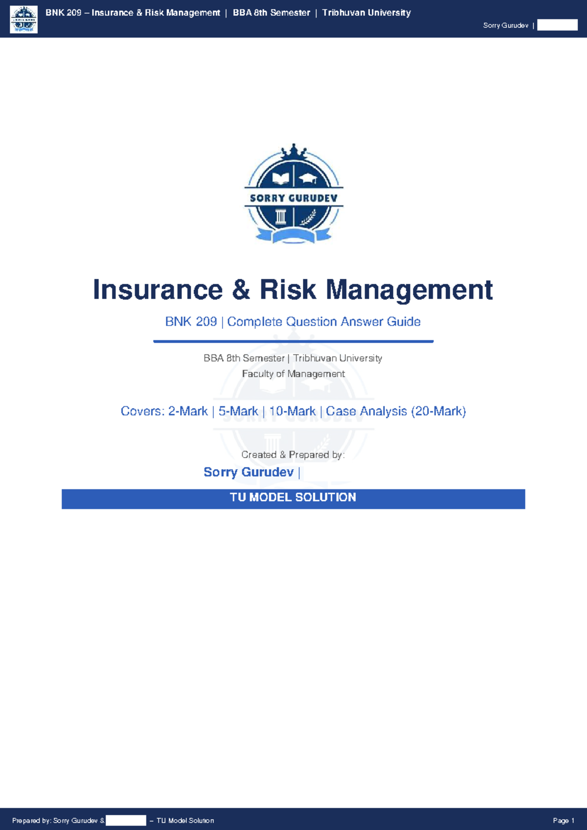 BNK 209 Insurance Risk Management BBA 8th Semester Complete Q&A Guide ...