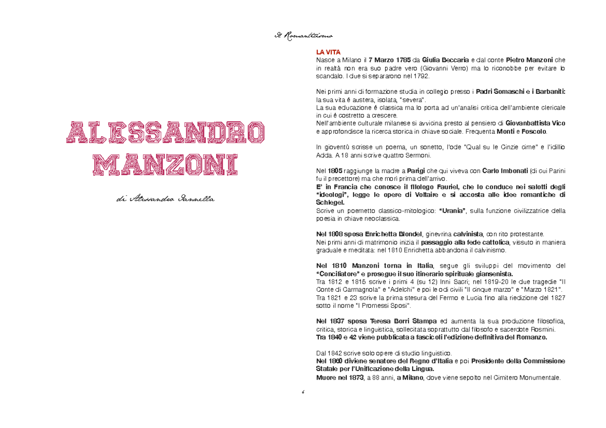 Manzoni - I due si separarono nel 1792. Nei primi anni di formazione ...