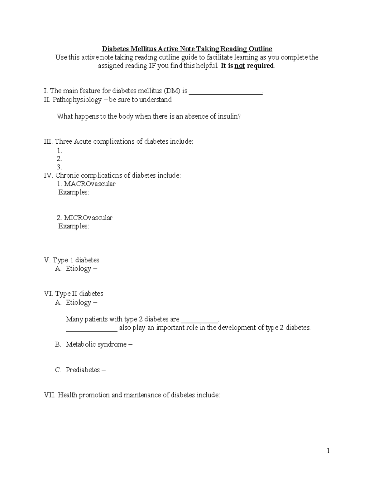 Diabetes Mellitus (DM) Active Note Taking Reading Outline Guide - Studocu
