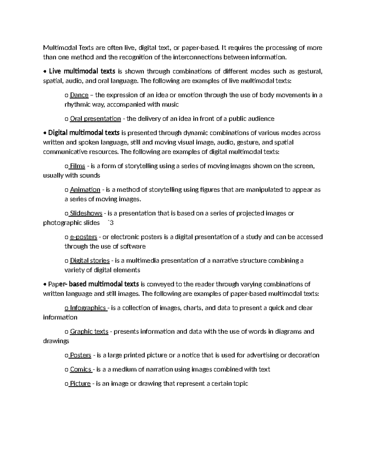 Understanding Multimodal Texts: Live & Digital Examples - Studocu