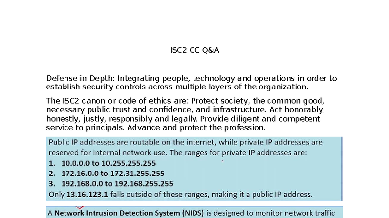 ISC2 CC Defense in Depth: Security Controls & Ethics Overview - Studocu