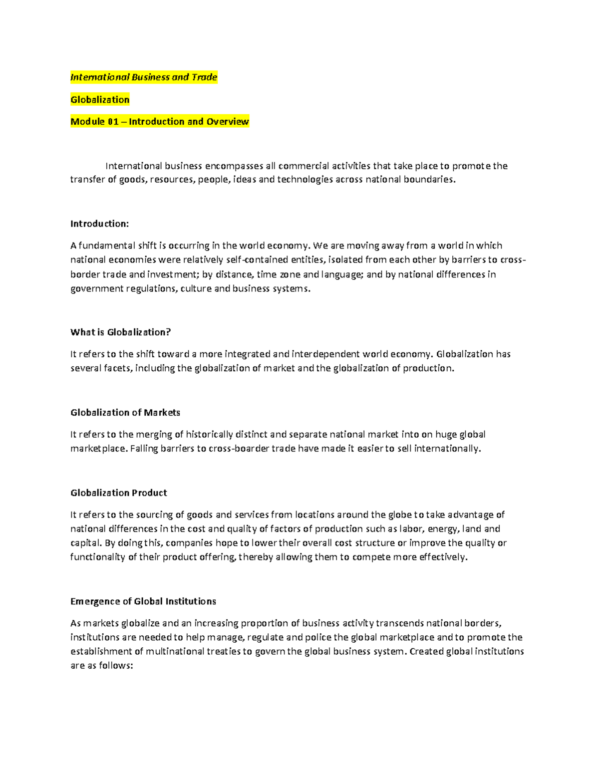 International Business and Trade - Module 01: Overview of Globalization ...