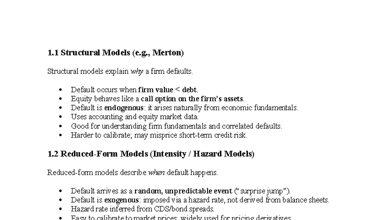 1.1 Structural Models & Default Correlation Summary (CDS) - Studeersnel