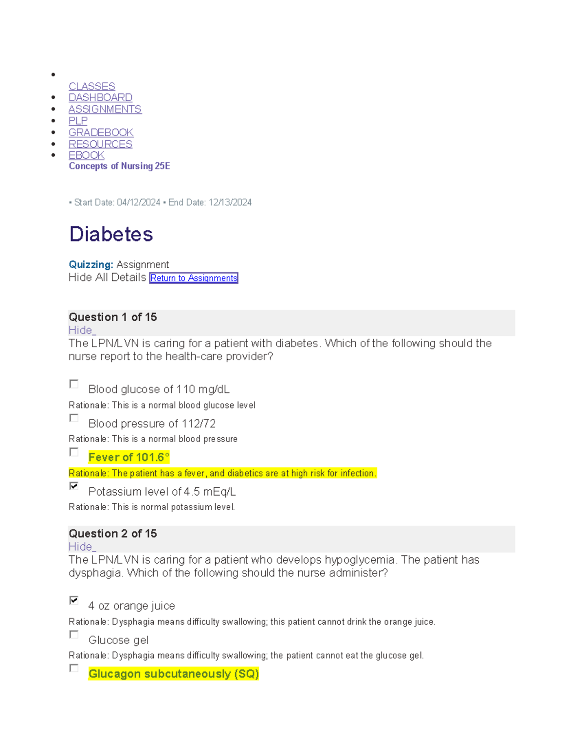 Chapter 40: Quiz Questions on Diabetes (NURS 25E) - Studocu