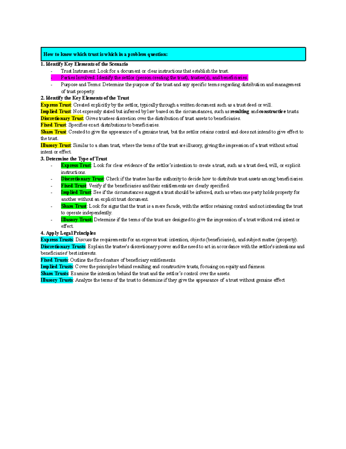 EXAM Cheat Sheet: Understanding Trusts and Fiduciary Duties in Law ...