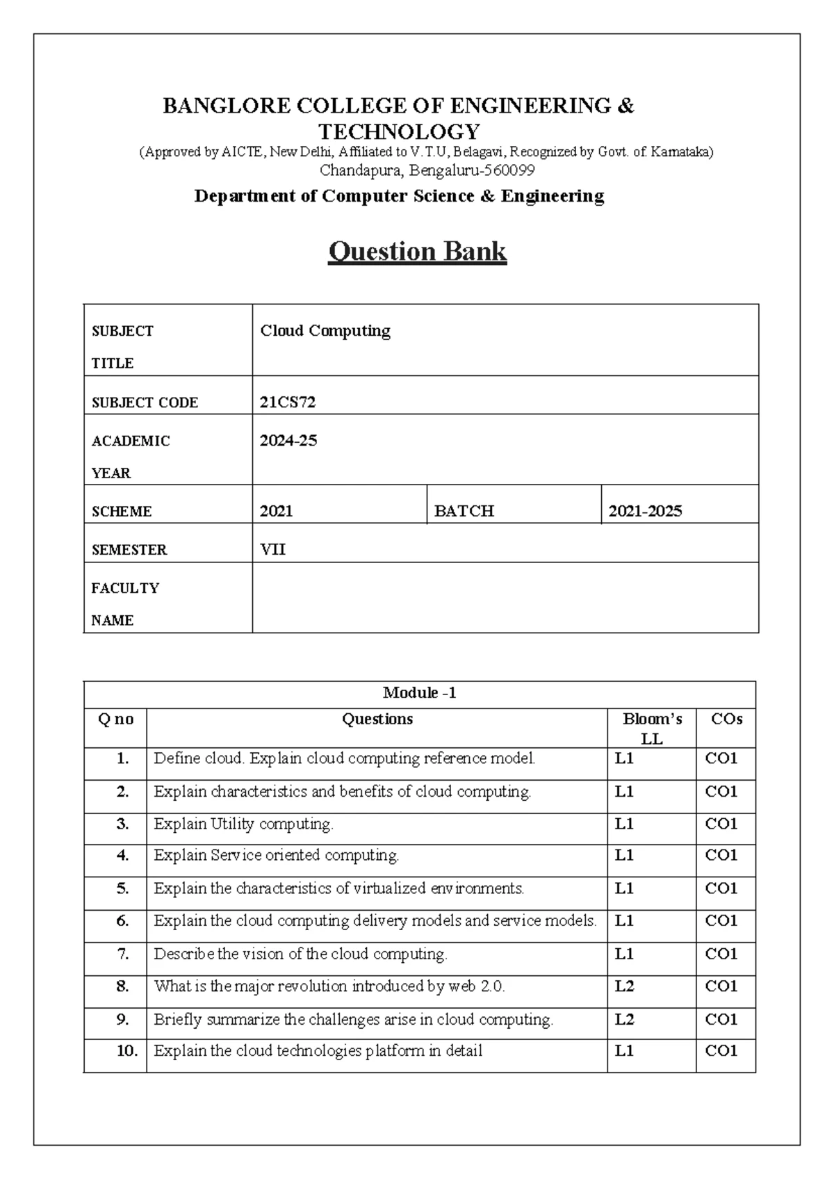 21CS72 Cloud Computing Model Question Paper - Jan 2024 Exam - Studocu