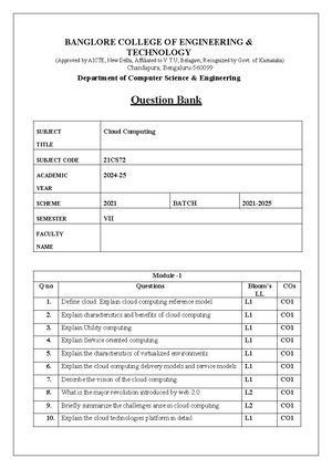 21CS72 model set 1 paper solution - MODULE- 1 1a. Explain the cloud computing reference model ...