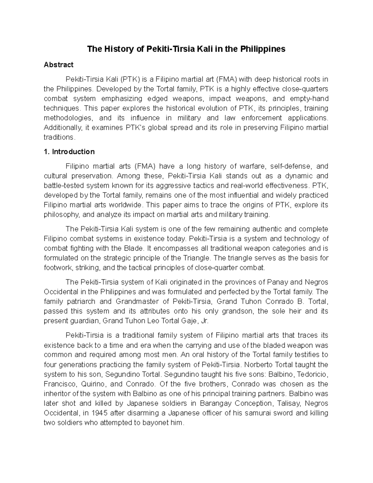 The Evolution of Pekiti-Tirsia Kali (PTK) in Filipino Martial Arts ...