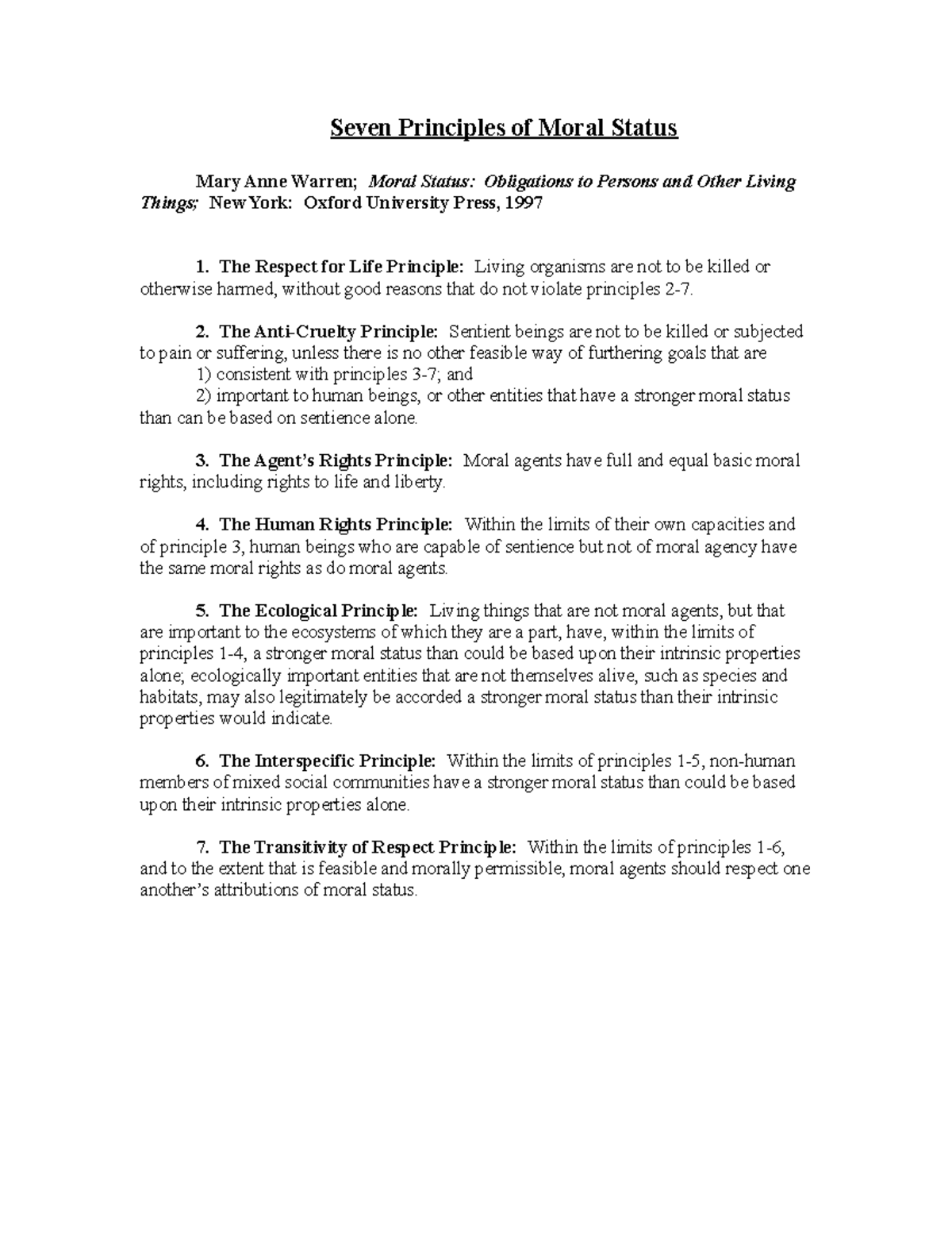 Moral Status Principles Summary (PHIL 101) - Studocu