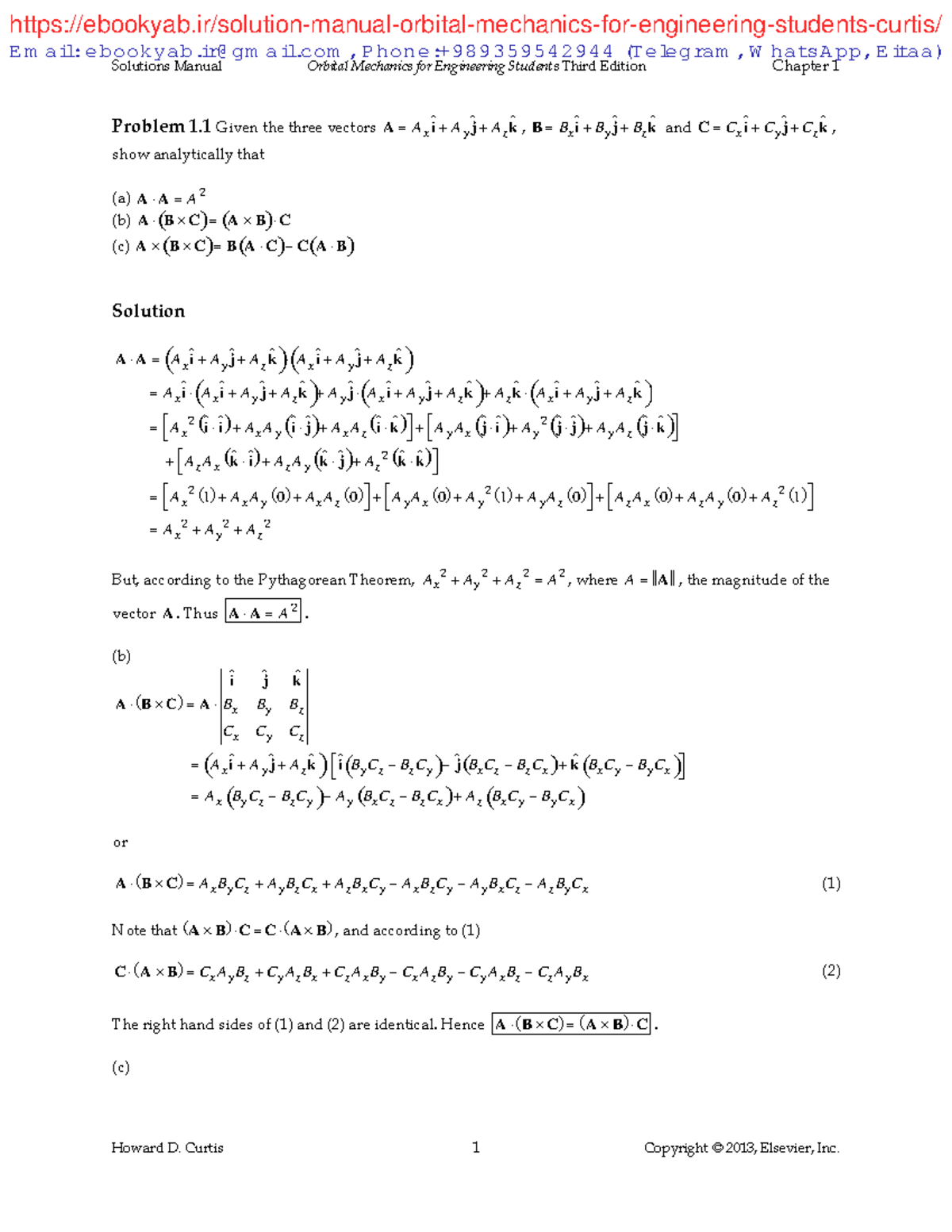 Solutions Manual for Orbital Mechanics (ENGR 101) - Chapter 1 Problems ...