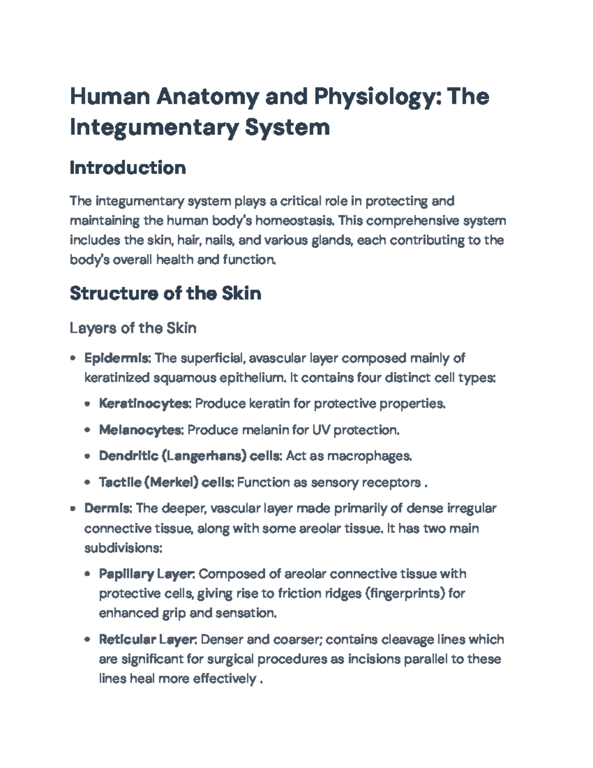 Human Anatomy and Physiology: Integumentary System Overview - Human ...