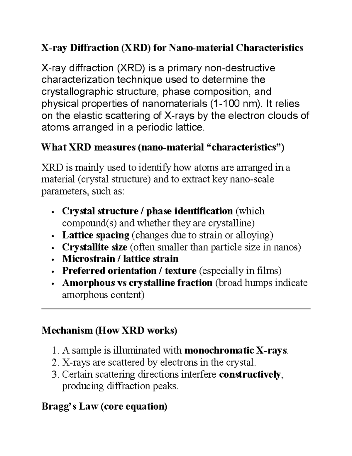 XRD Analysis of Nanomaterials: Techniques and Applications - Studocu