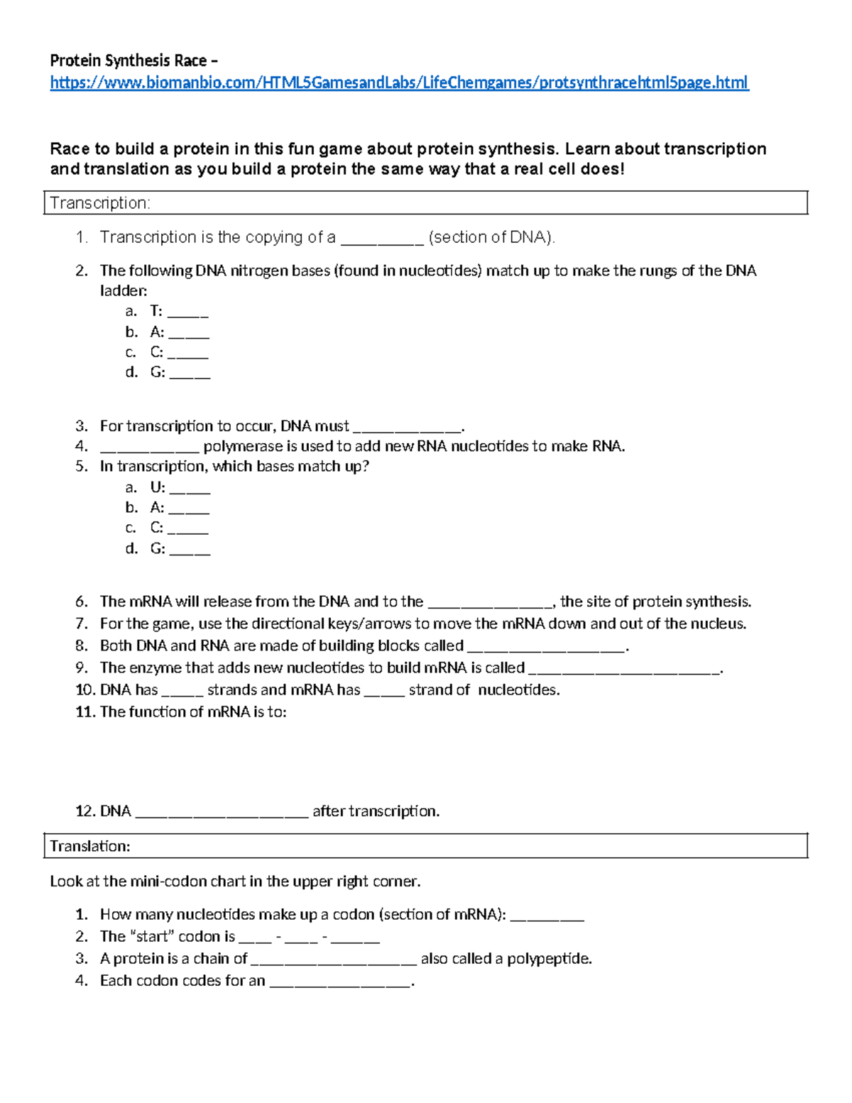 02 Protein Synthesis Race: Fun Game on Transcription & Translation ...