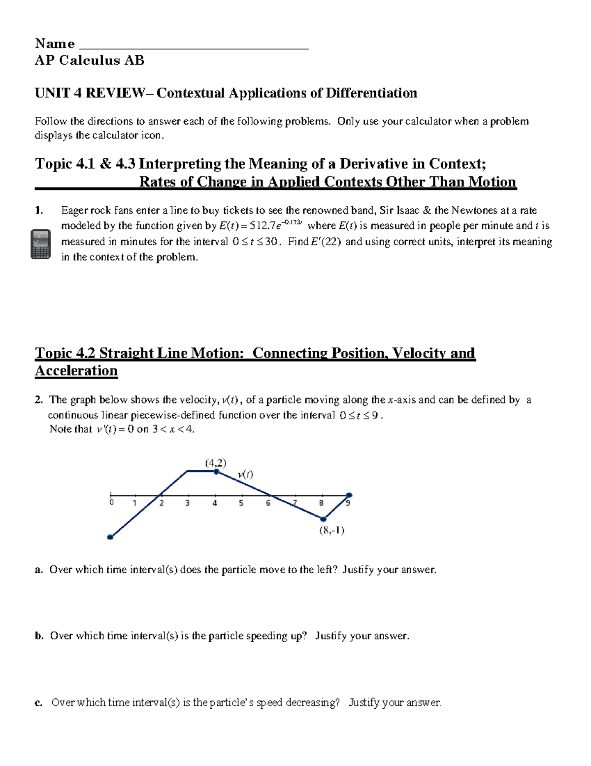 Unit 4 Topics 4 - unit 4 review ws - Name ...