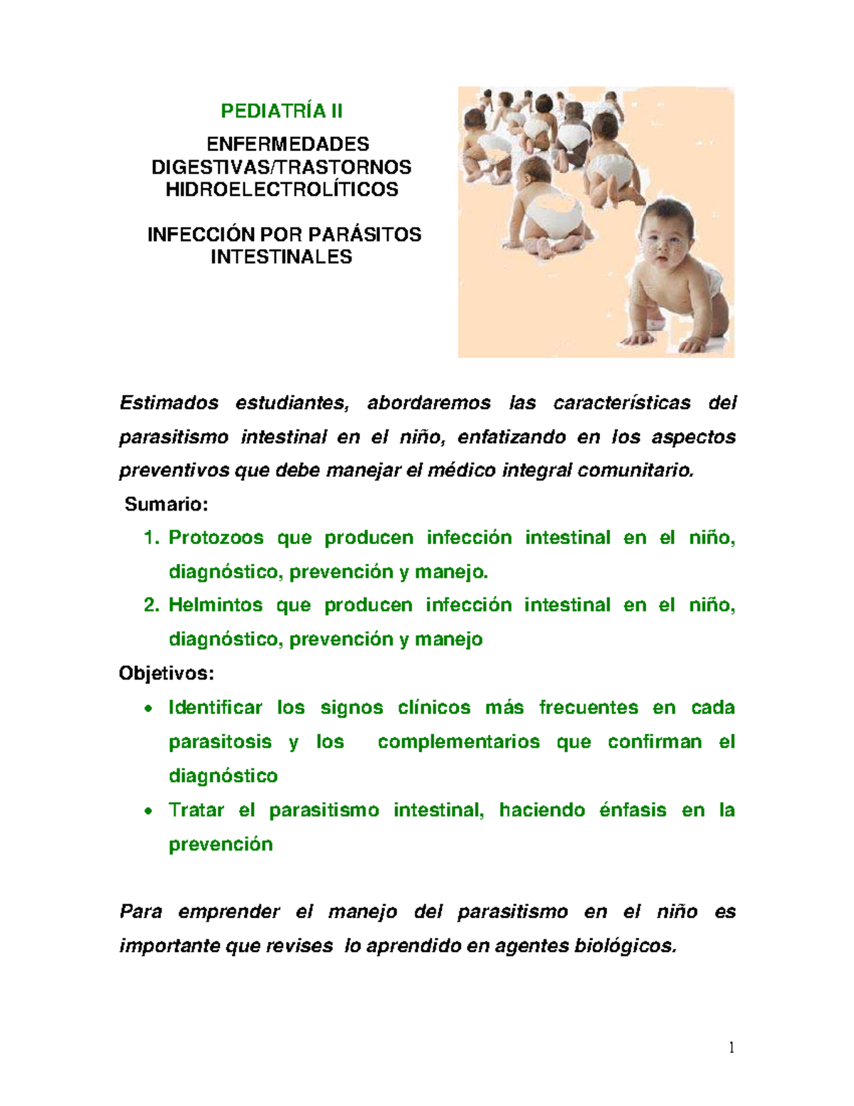 PEDIATRÍA II: Infecciones Intestinales por Parásitos en Niños - Studocu