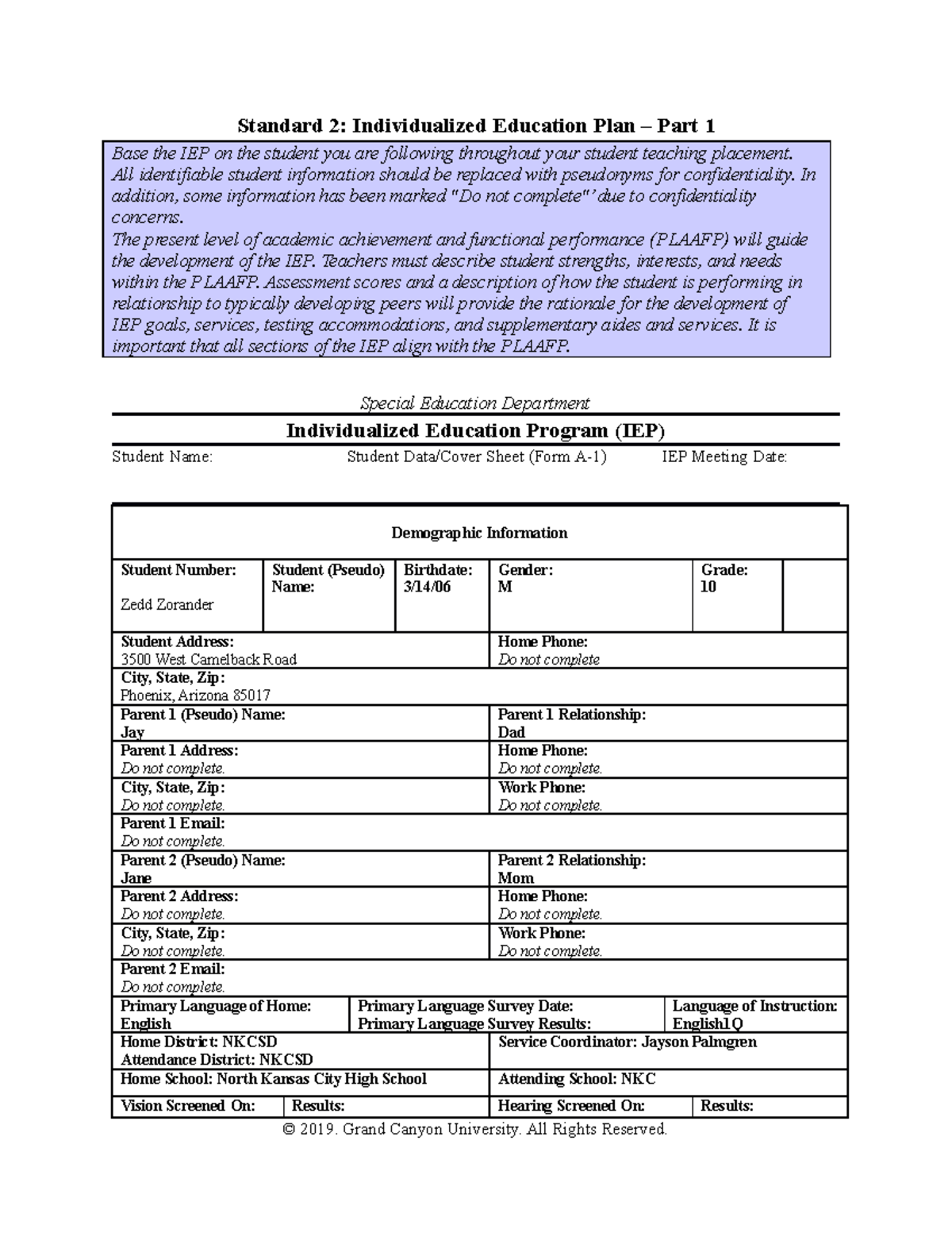 IEP Performance Template for Special Education - ED 101 - Studocu