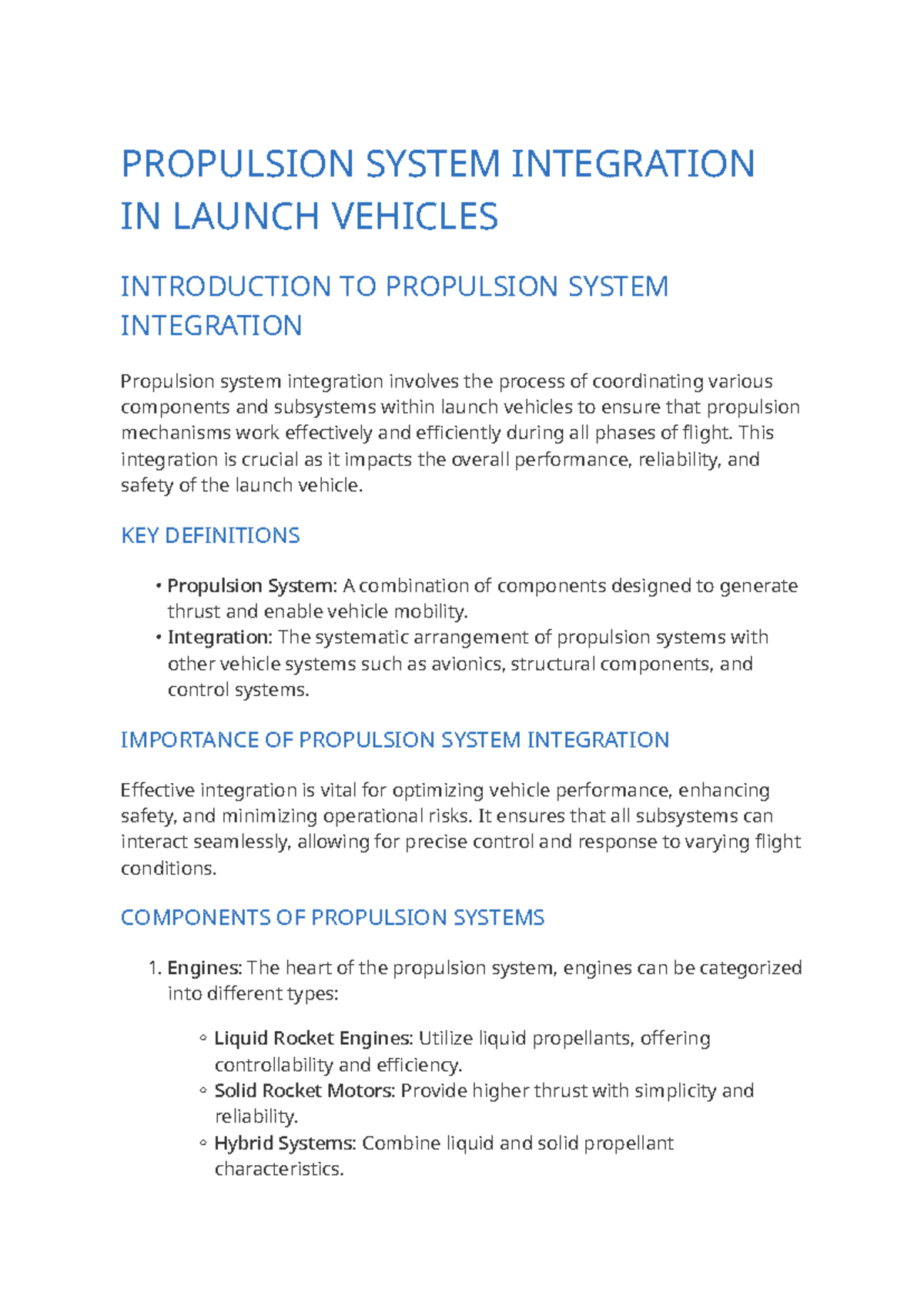 PROPULSION SYSTEM INTEGRATION IN LAUNCH VEHICLES: AN OVERVIEW - Studocu