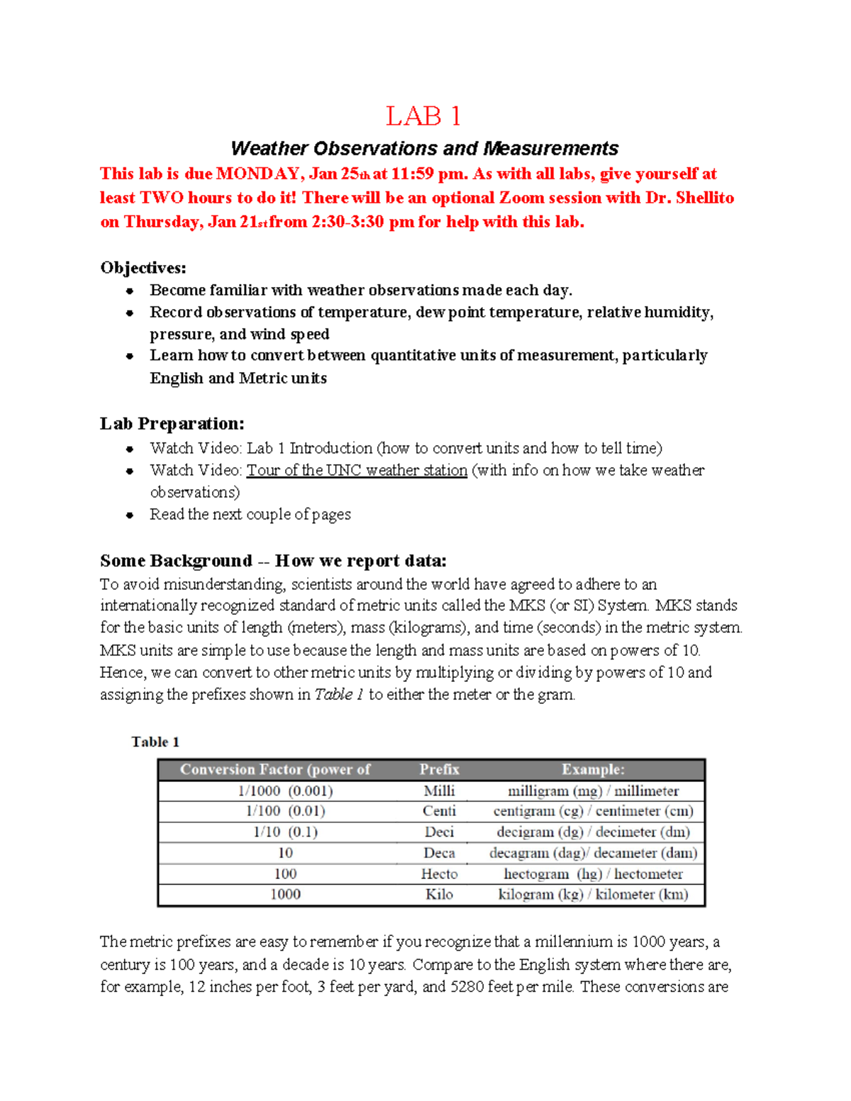 LAB 1 MET205 - Weather Observations and Measurements Guide - Studocu