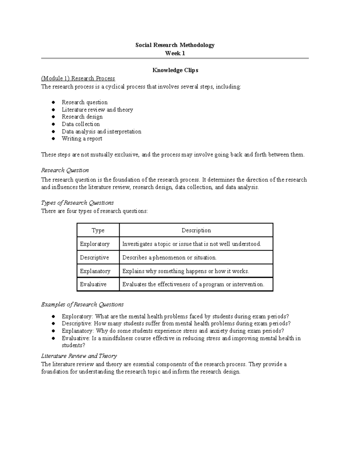 Social Research Methodology (SRM) Week 1: Research Process Overview ...