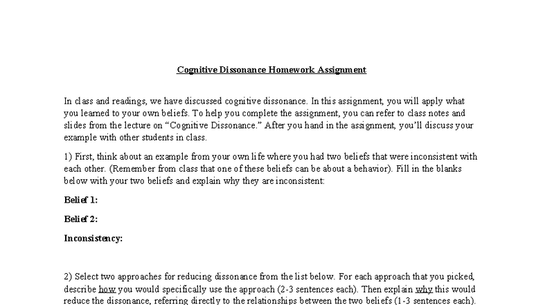 Cognitive Dissonance Homework Assignment (PSY 101) - Studocu
