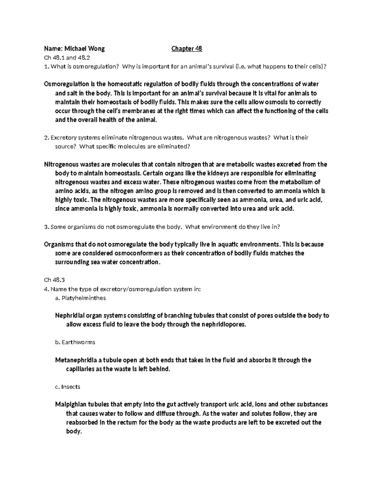 Ch 48 Exam Review: Osmoregulation & Excretory Systems Insights - Studocu