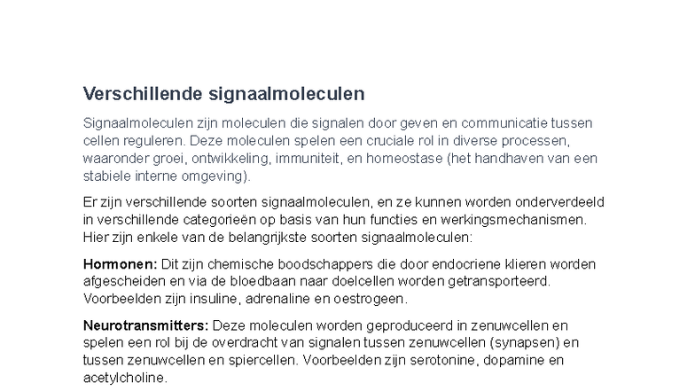 Leerdoel 5: Signaalmoleculen en Hun Functies in Cellen - Studeersnel