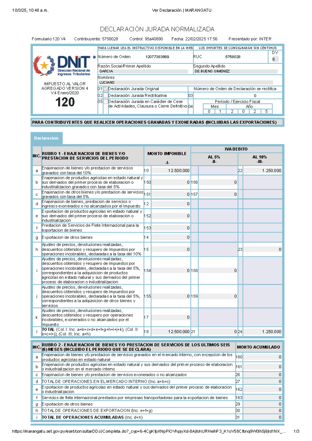 Declaración Jurada IVA Formulario 120 V4 - Enero 2025 - Studocu