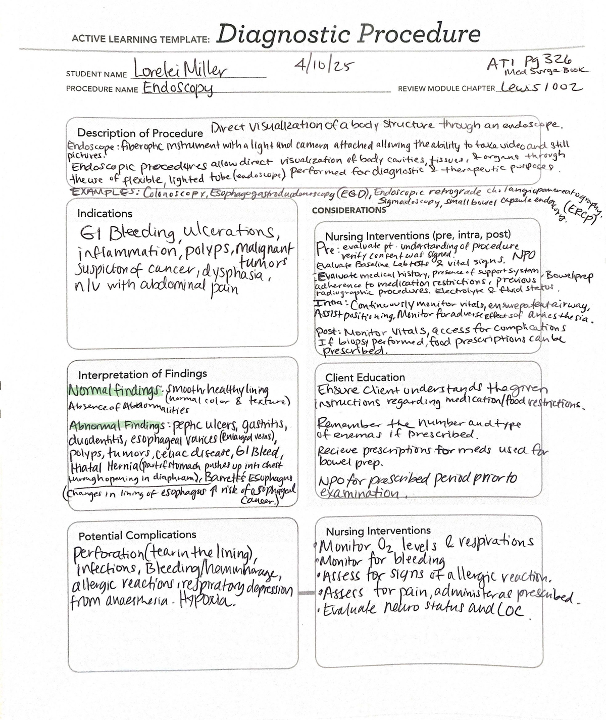 ACTIVE LEARNING TEMPLATE: Diagnostic Procedure - Endoscopy (Med Surge ...