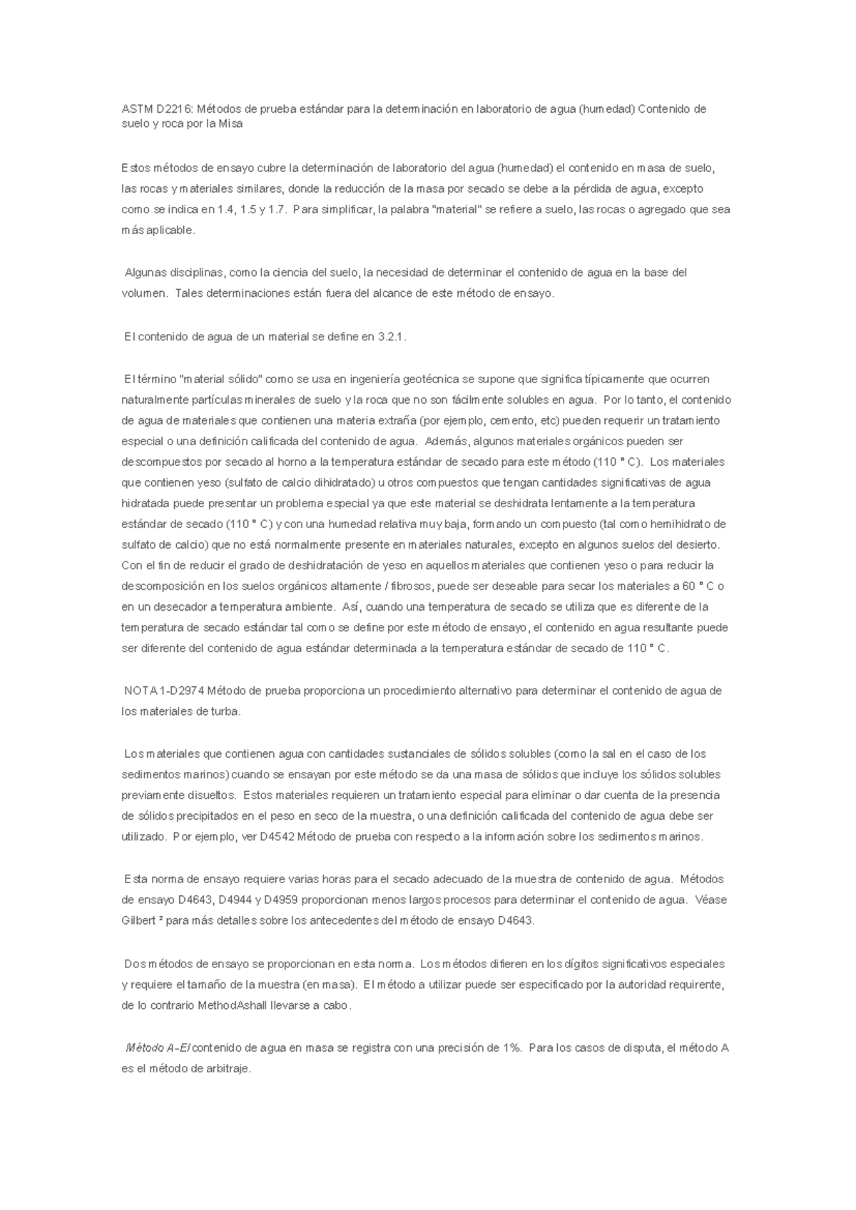 ASTM D2216: Métodos de Prueba para Contenido de Agua en Suelo y Roca ...