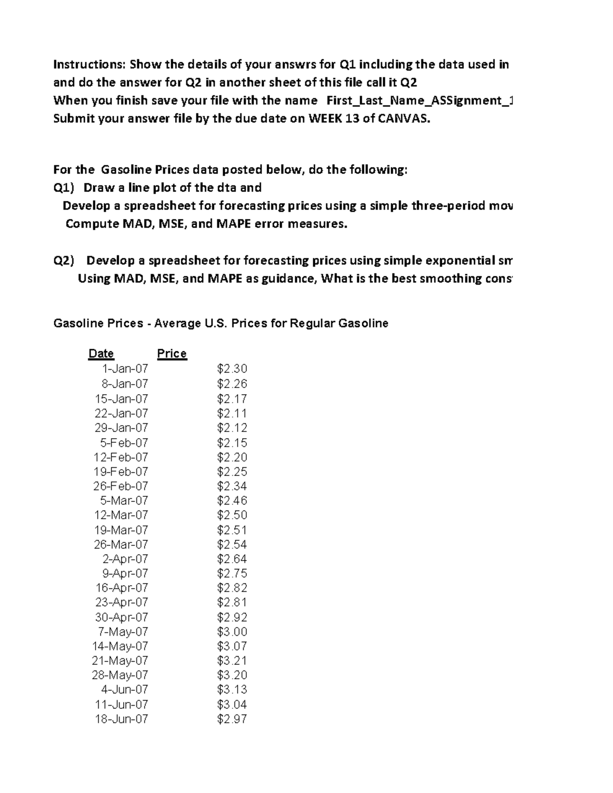 Business Analytics - James R Evans Chapter 9 Gas Price Forecasting ...