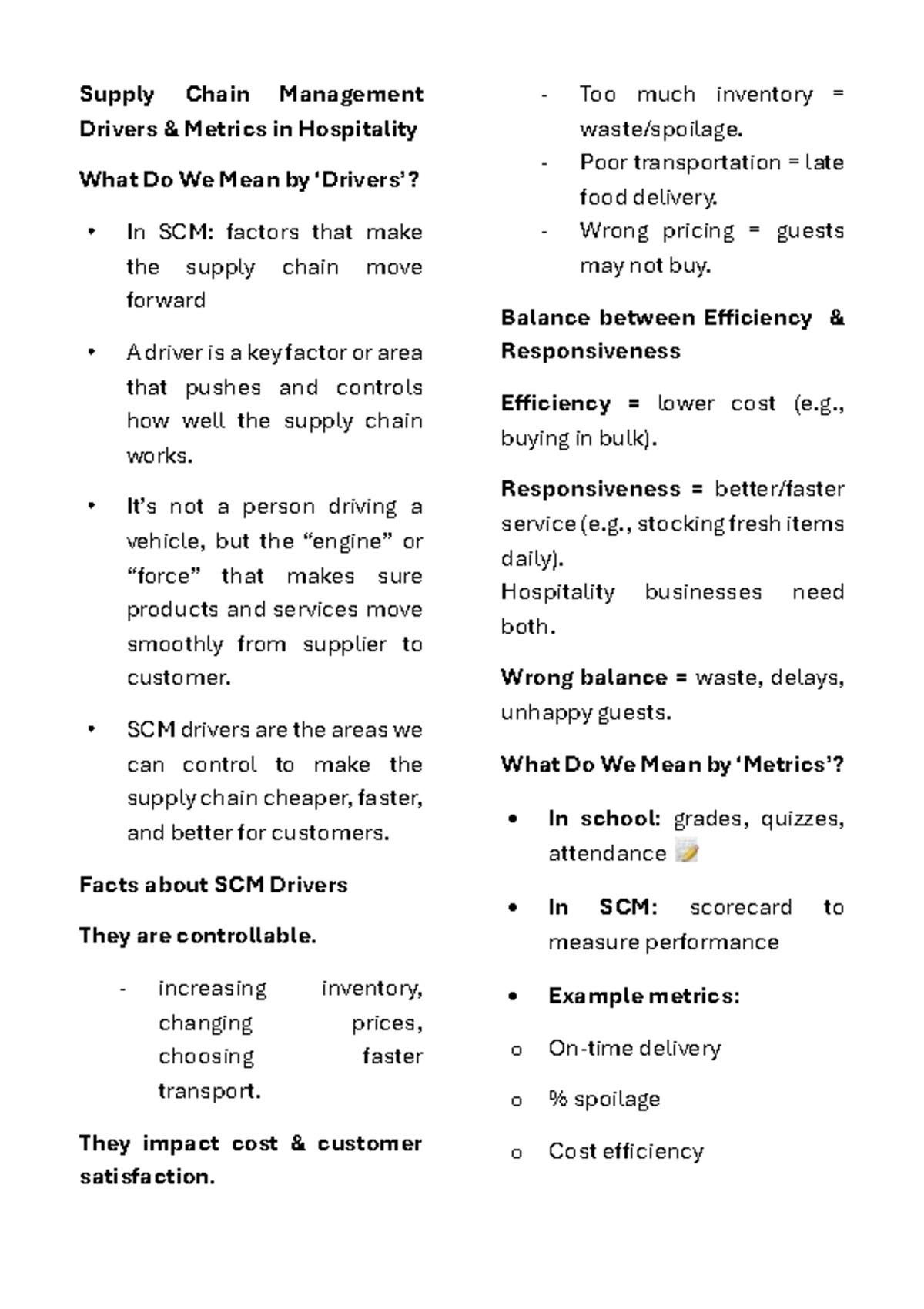 SCM Prelim: Key Drivers and Metrics in Hospitality Supply Chain ...