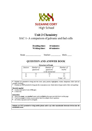 Chemistry- Unit 3 - Grade: 12 - Victorian Certificate of Education ...