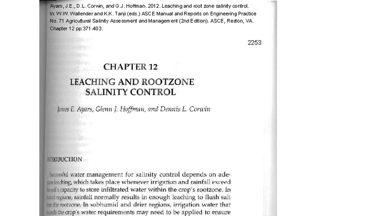 Leaching and Rootzone Salinity Control: Insights from Chapter 12 (Saimr ...