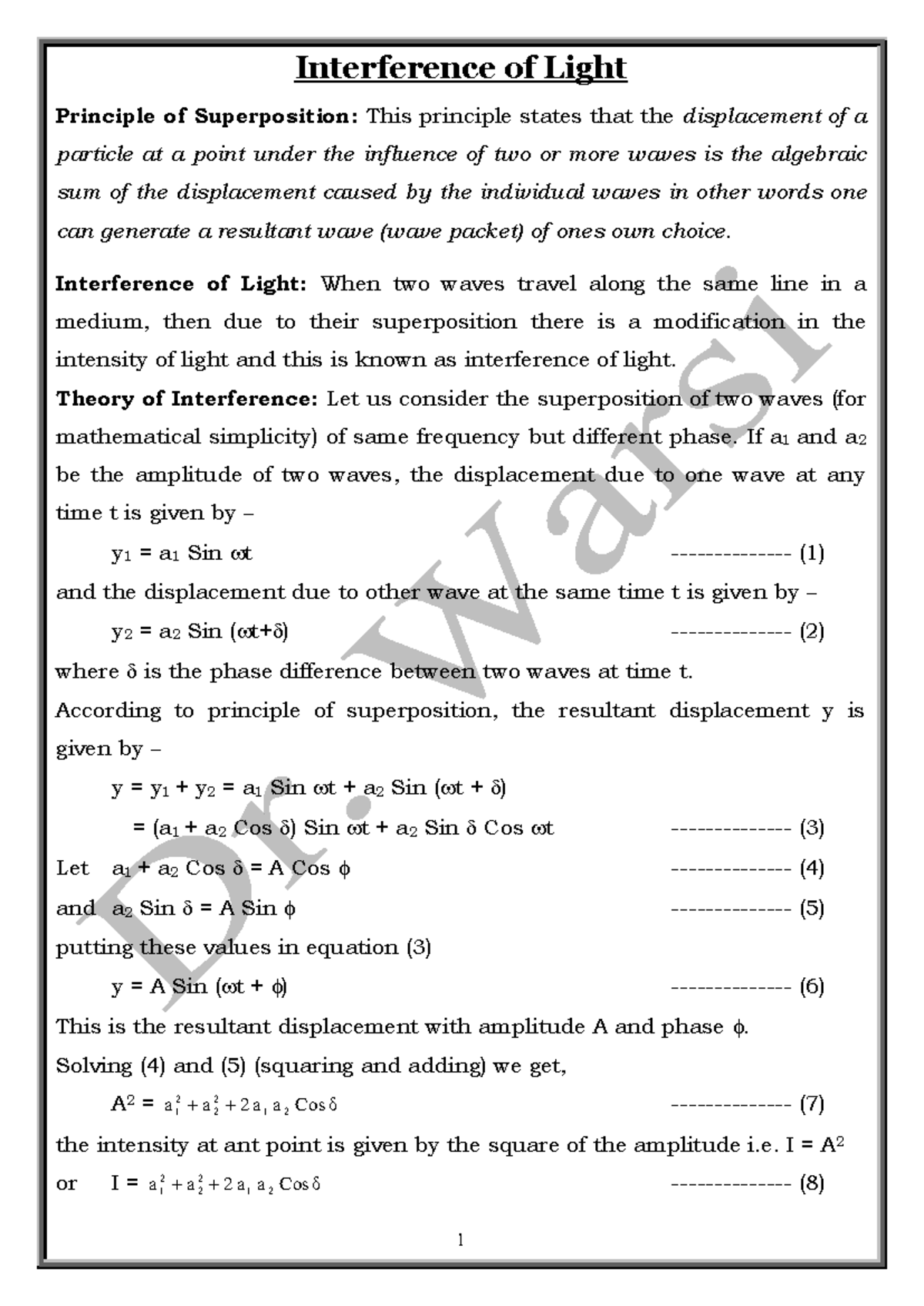 Unit 1: Interference of Light - Principles and Applications - Studocu