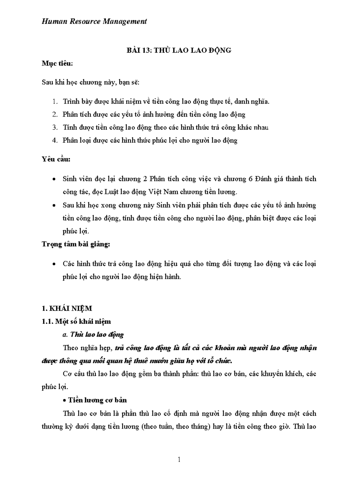 BÀI 13: THÙ LAO LAO ĐỘNG TRONG QUẢN TRỊ NHÂN SỰ (HRM) - Studocu