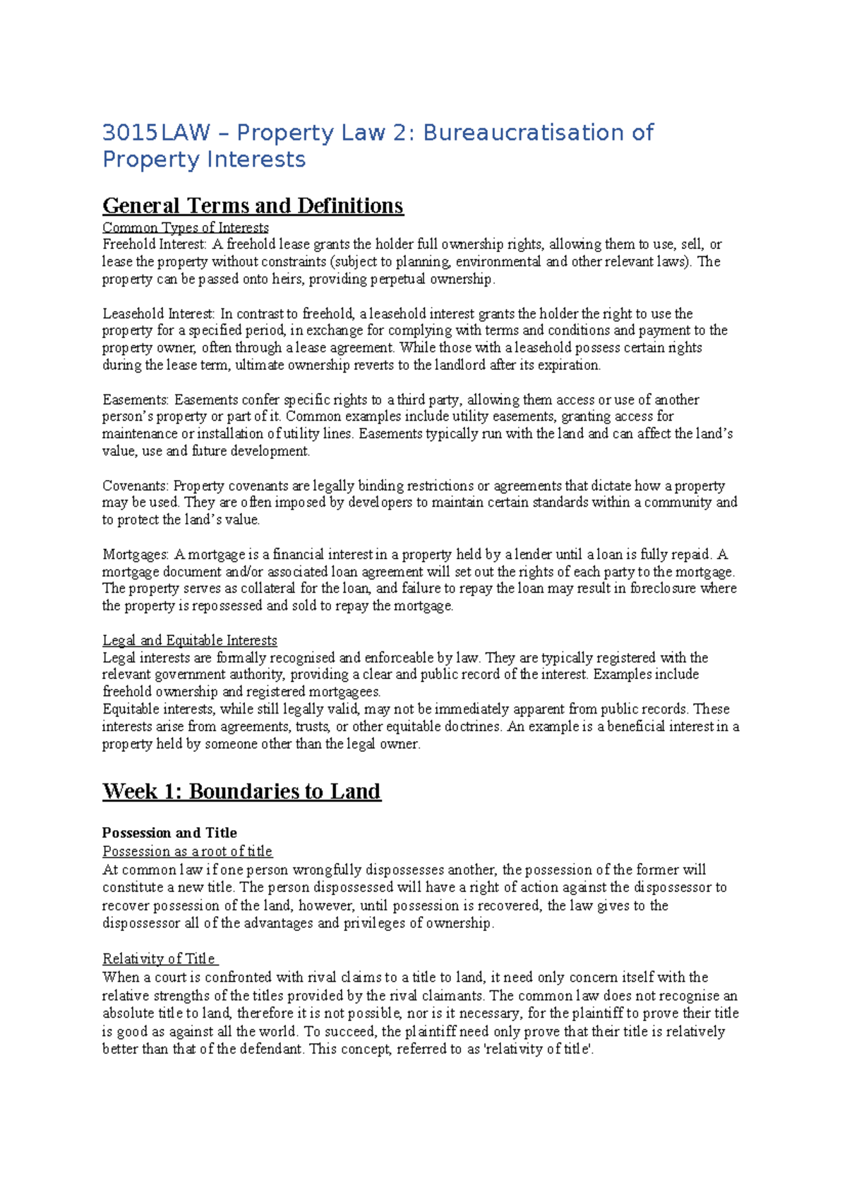 3015LAW Property Law 2: Key Concepts and Legal Principles - Studocu