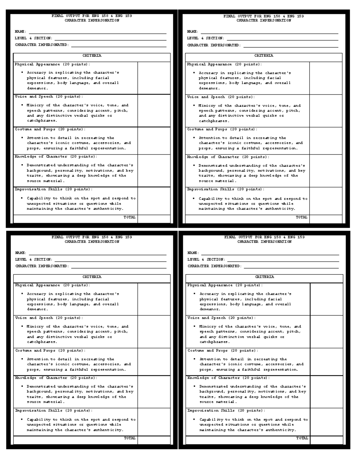 Character Impersonation Guidelines for ENG 158 & ENG 159 - Studocu