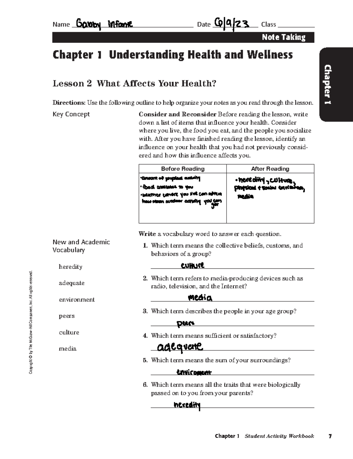 Health Influences: Key Concepts and Student Workbook Activities - Studocu