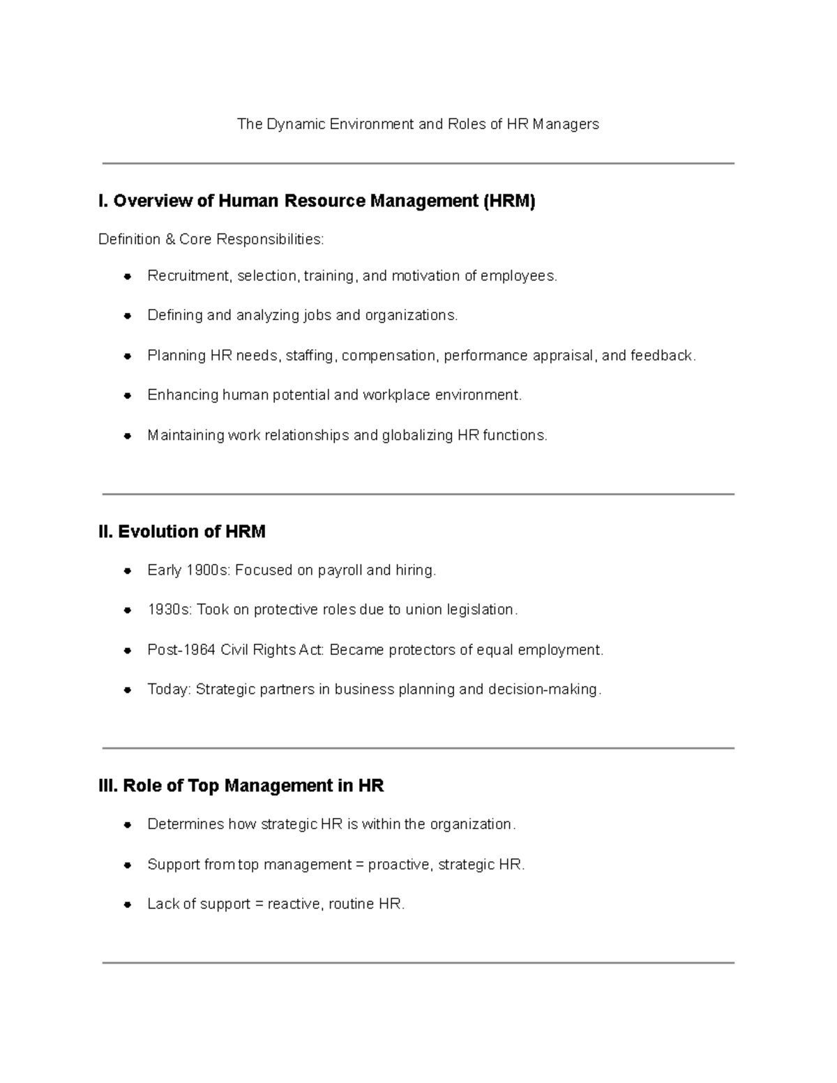 Strategic HRM Study Guide: Overview and Key Roles in HR Management ...