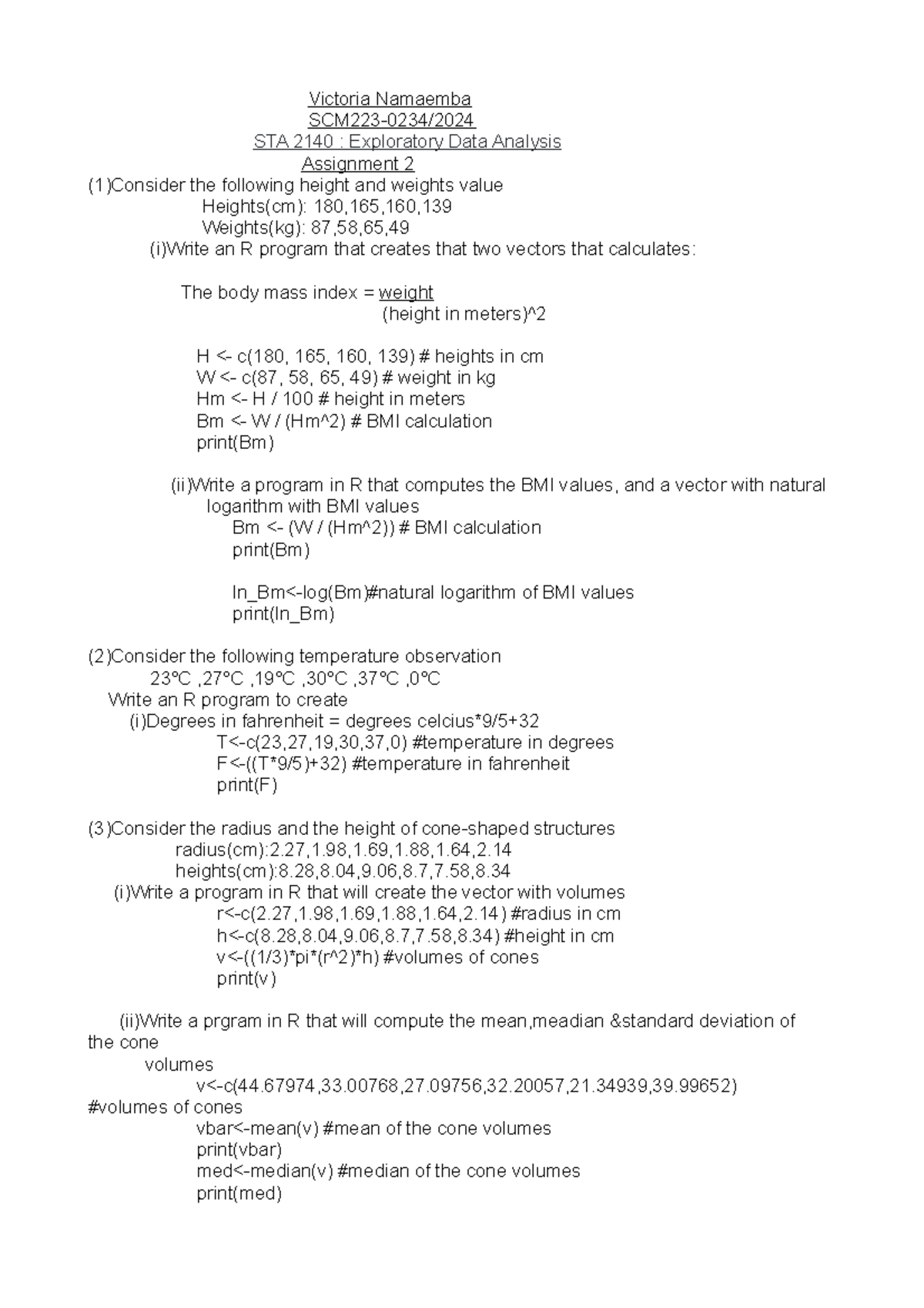 Victoria Namaemba STA 2140: Exploratory data analysis assignment 2 - Studocu