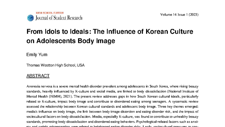 Korean Culture's Impact on Adolescent Body Image & Eating Disorders ...