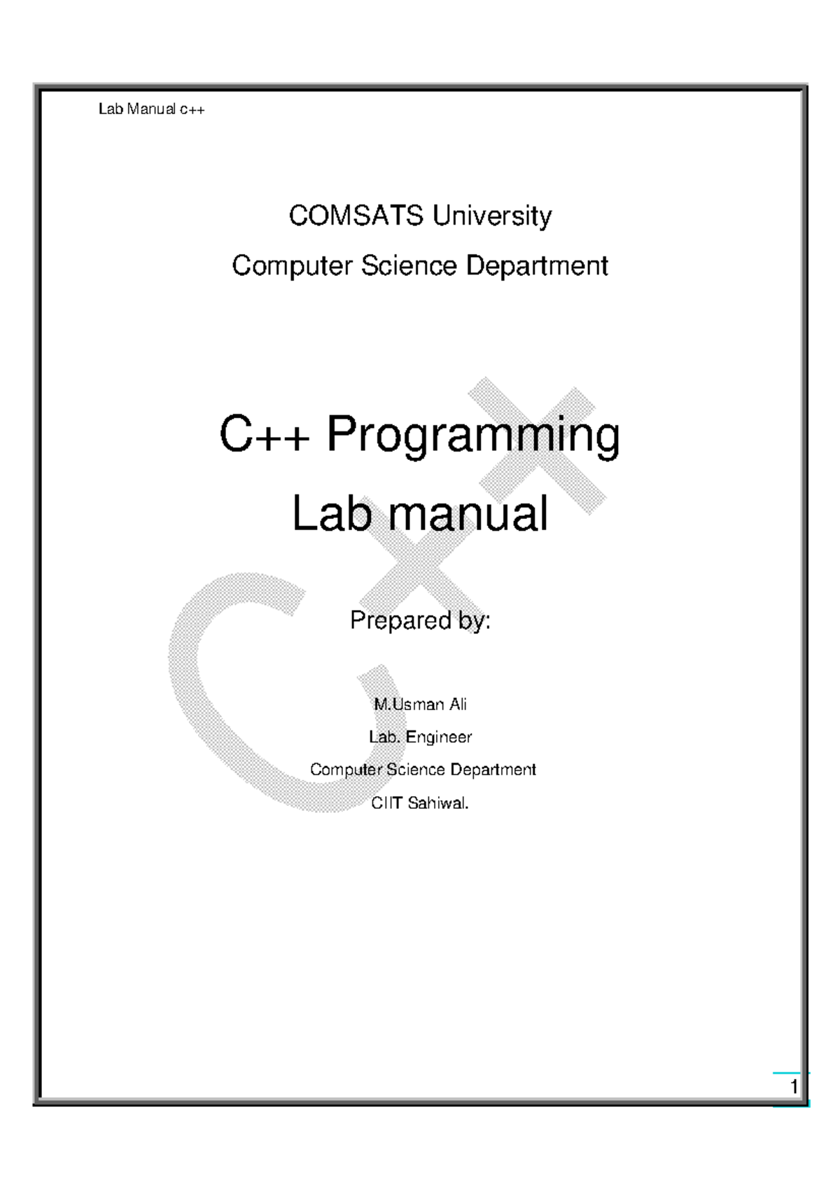Lab Manual for C++ Programming (CMP101) - Studocu