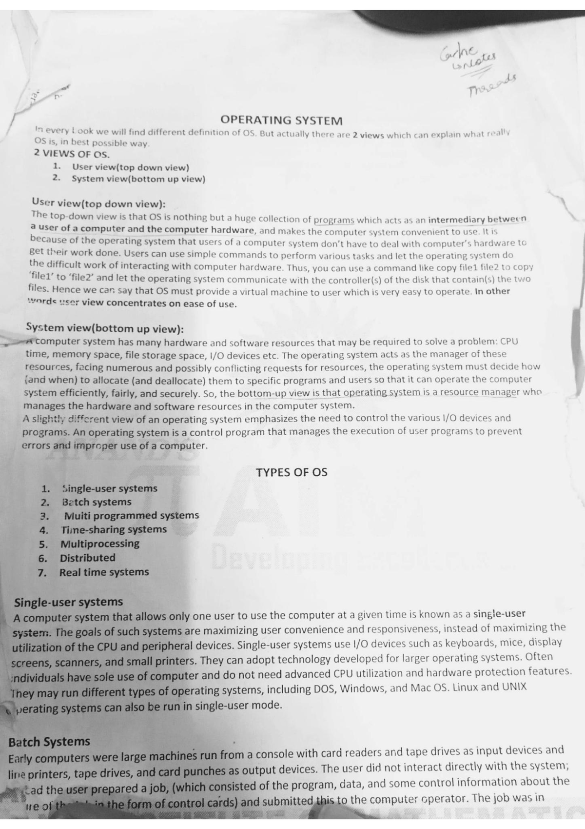 Types of OS Notes (CS101) - User & System Views Explained - Studocu