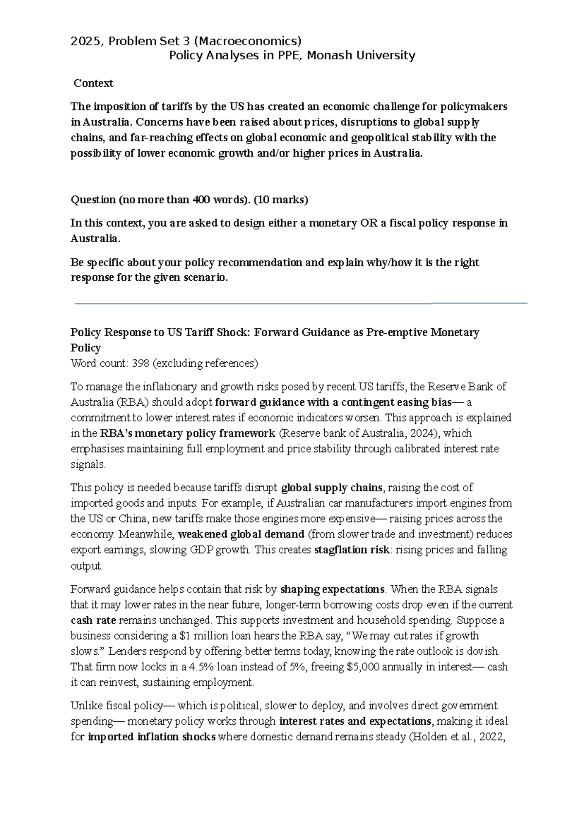 Policy Analyses- PB 3 (monetary policy and us tariffs) - 2025, Problem ...